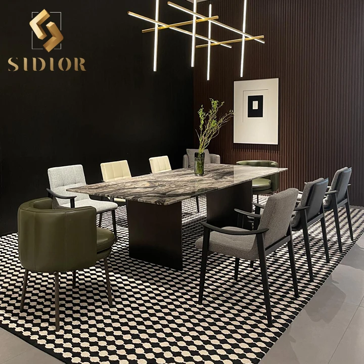 Modern Italian Luxury Minimalism Complete Marble Dining Table Set For 4 6 8 10 Seater Chair ...