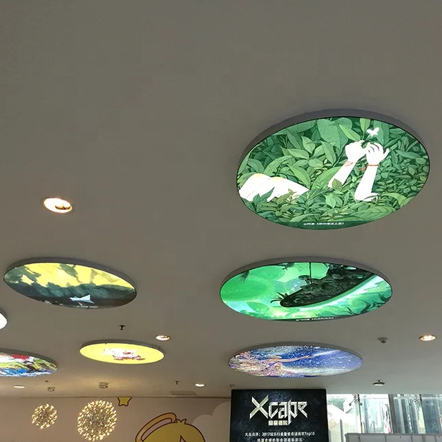 Tension Fabric Illuminated Ceiling Suspended Round Seg Led Light Box Aluminium Alloy Poster ...