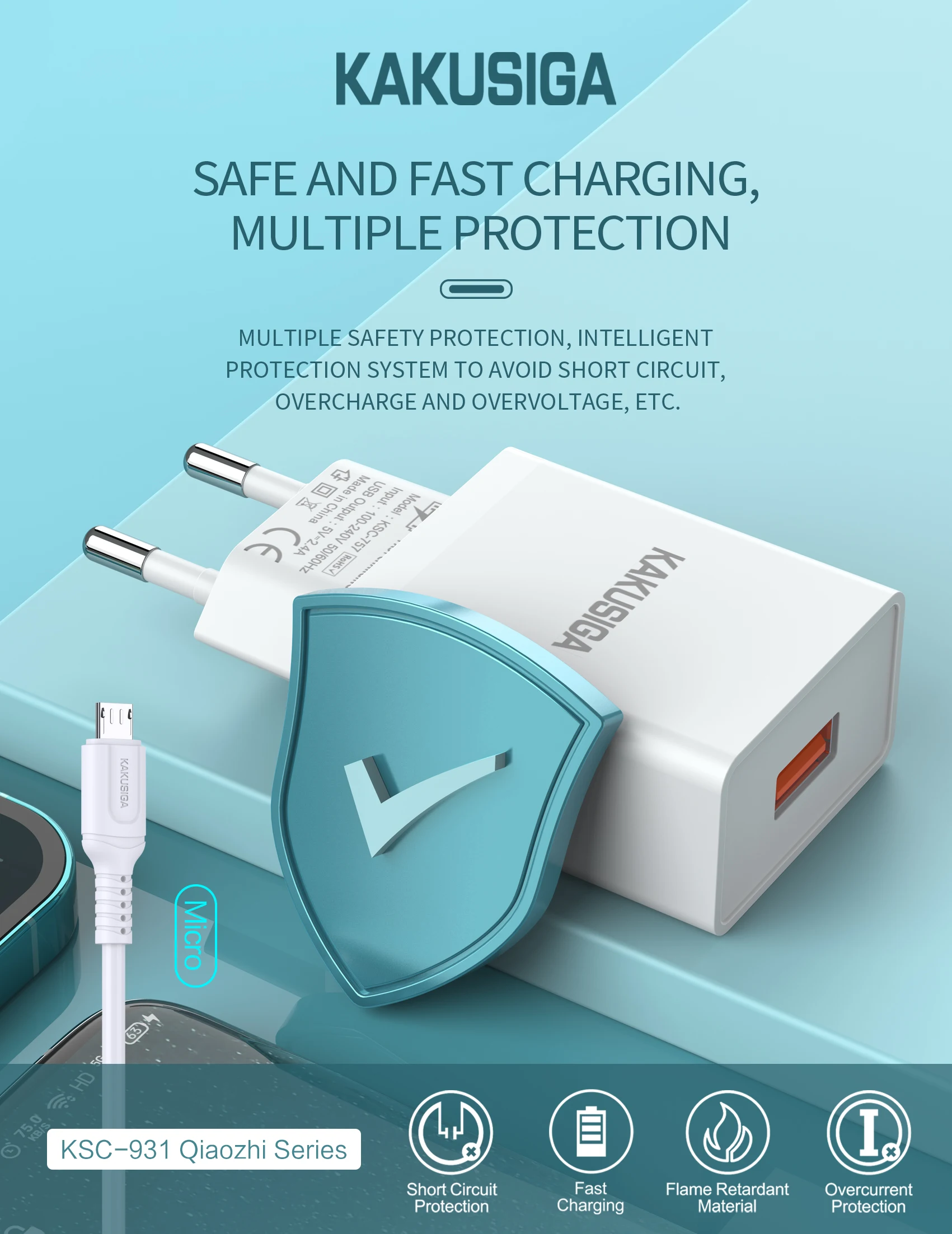 KAKUSIGA Big Sale Set Matching (Charging Head + Data Cable) Micro EU 2 ...