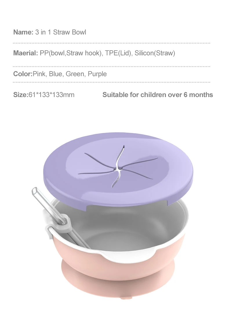 New Design Innovative Design 3 in 1 Baby Bowl with Soft Silicon Straw ...