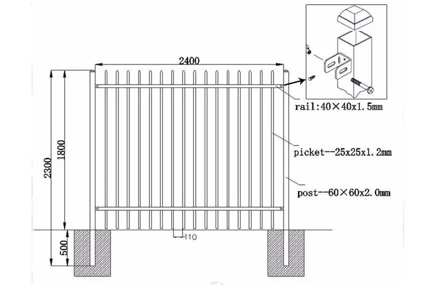 Outdoor Garden Fence Gate - Durable Steel Picket Panels