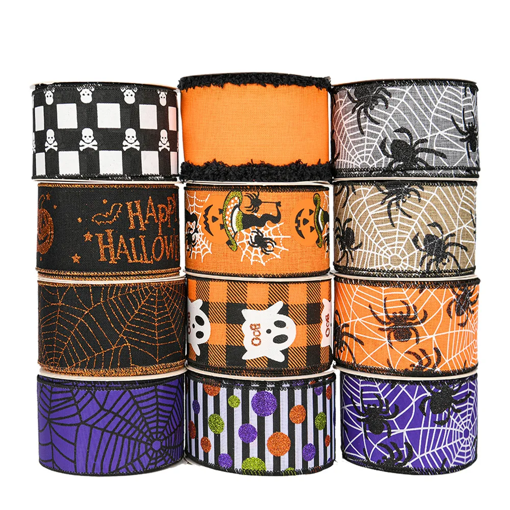 6.3cm Halloween Ribbon Wrapping Ribbon Ghost Festival Cobweb ...