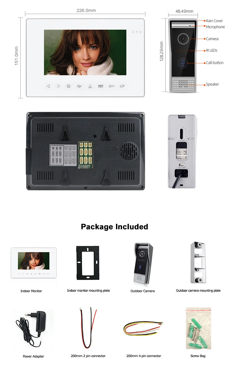 Smart Home Intercom Doorbell System - Multi Function 2 Wire Video Intercom