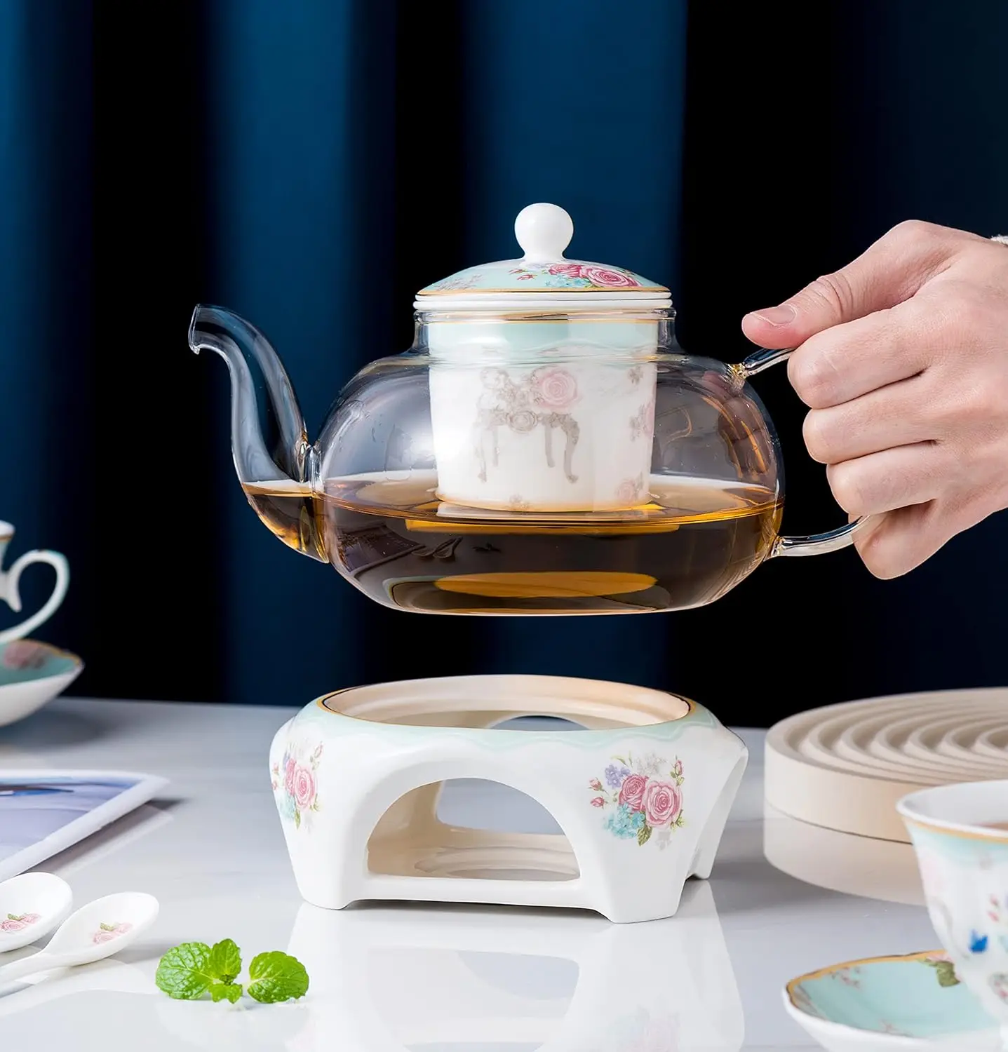 Wholesale Fine China Flower Series Porcelain Glass Tea Sets Ceramic Tea ...