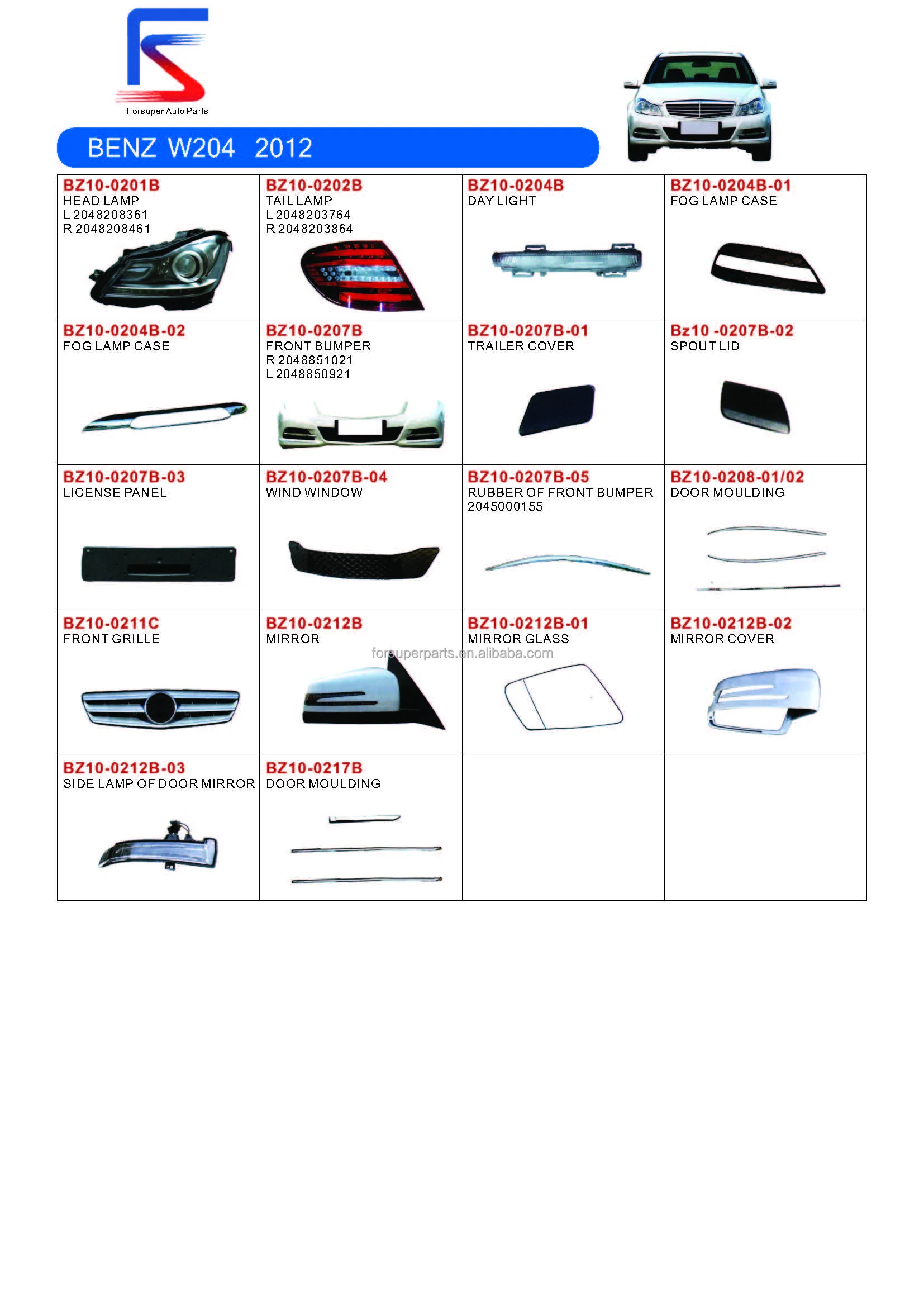 Front Bumper for BENZ W204 2012 Auto Parts 2048851021 2048850921 ...