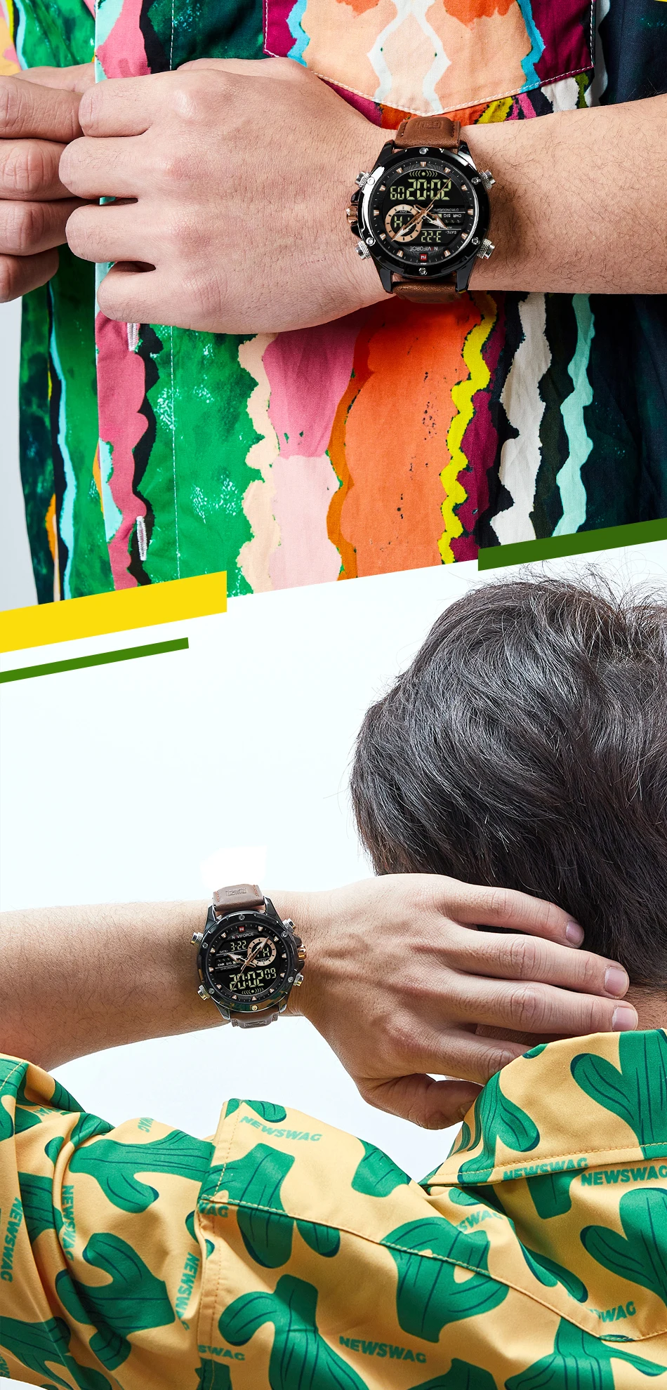 NAVIFORCE 9208 BBDBN - Luxury Men's Watch with Dual Movement