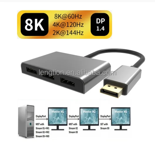 Displayport Mst Hub 144hz Displayport Hub Multiple Monitors Splitter 1x3 Displayport Multi ...