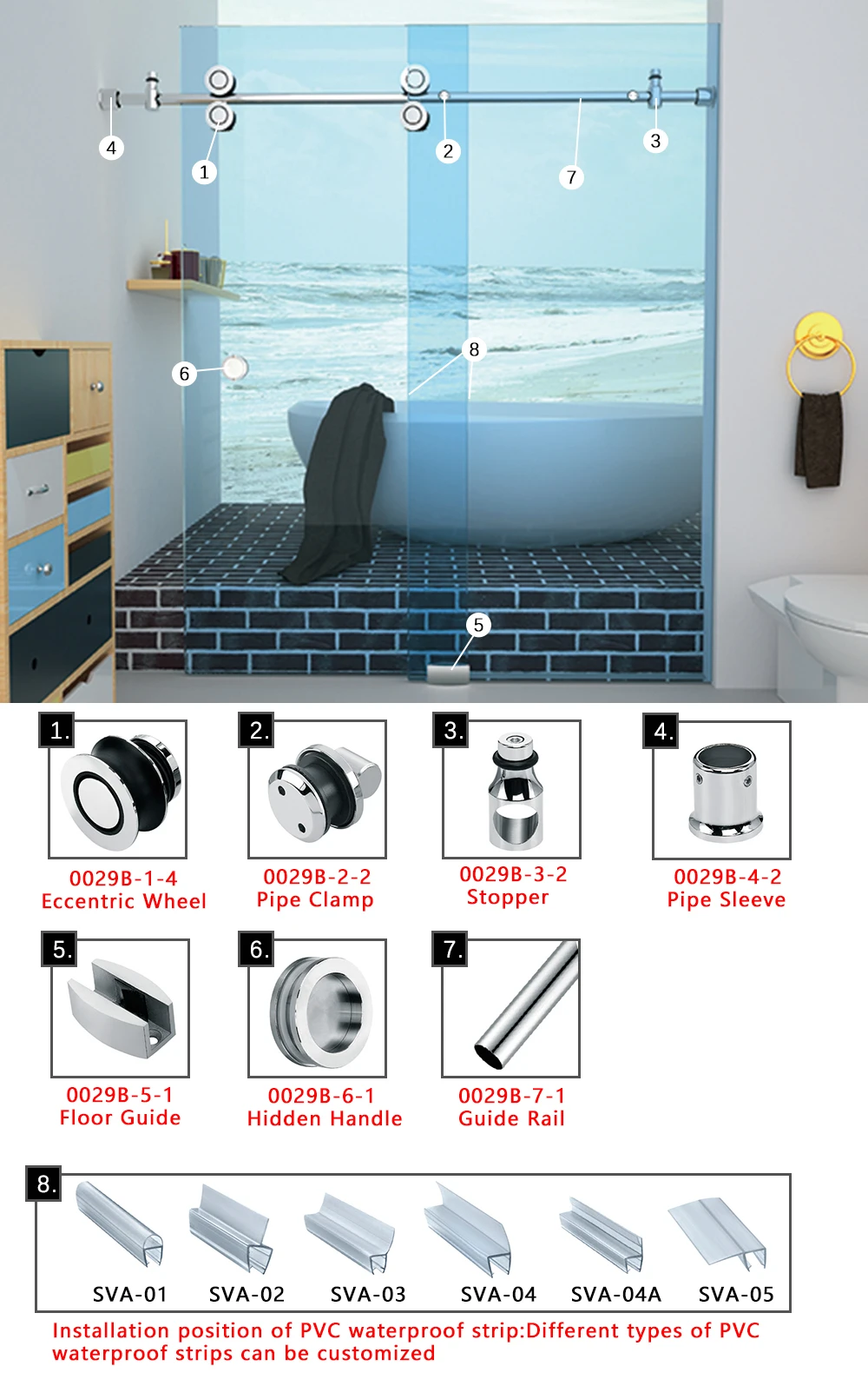 Customized Color SVA-0029B Sliding Glass Shower Door Hardware
