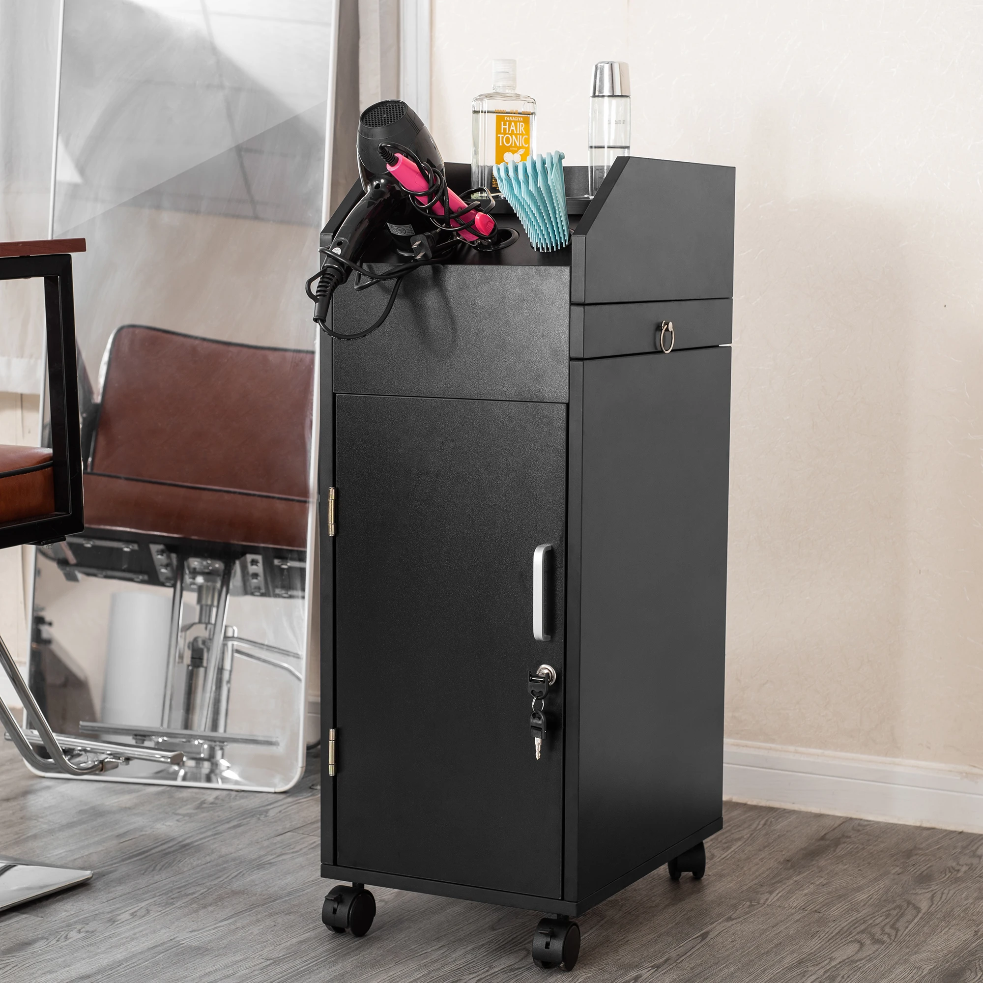 Wholesale Cheap Furniture Lockable Black Barber Trolley With Wheels ...