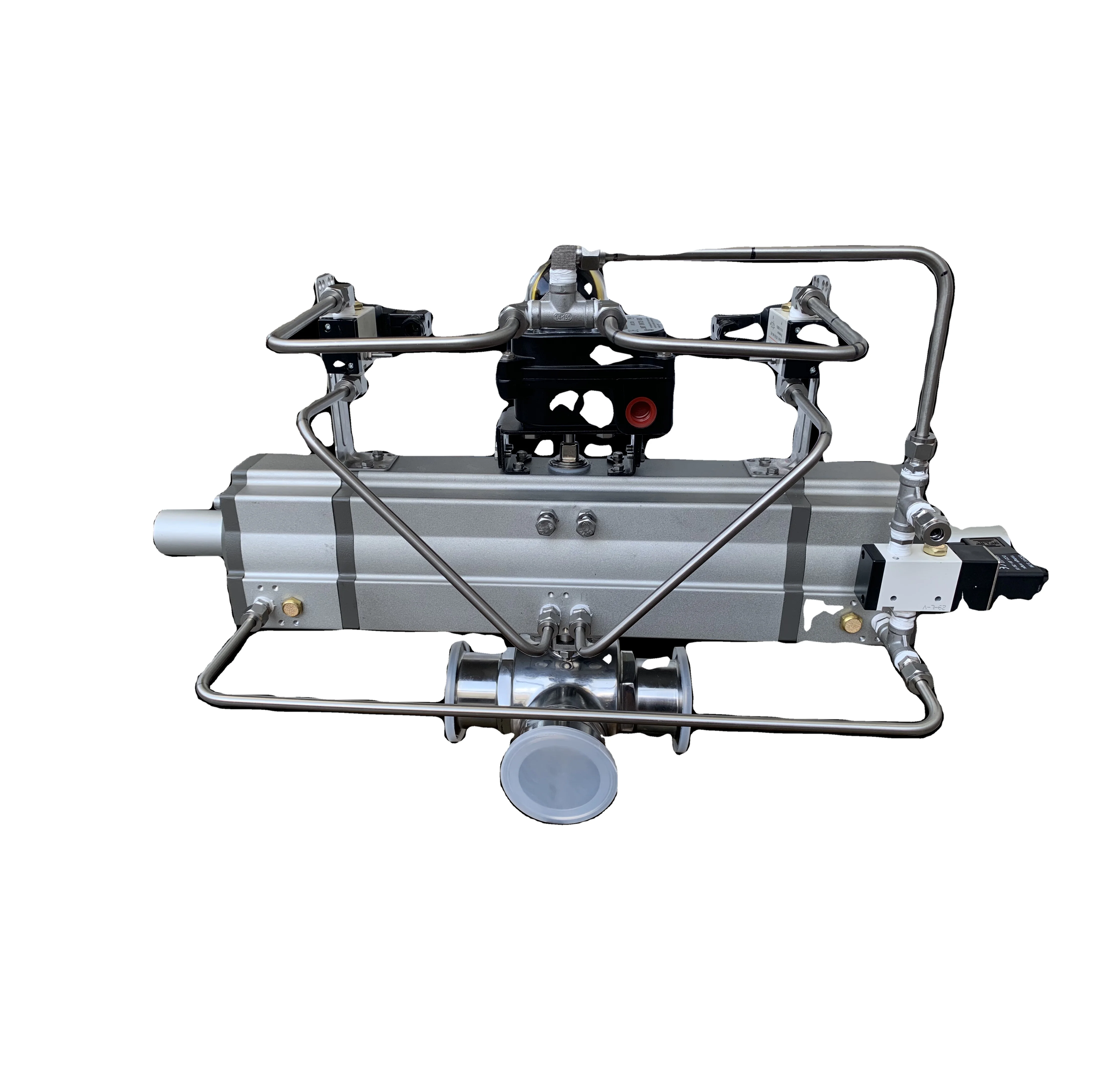 Floating Actuator Stainless Steel Grade 3 Way Pneumatic Sanitary Tri ...