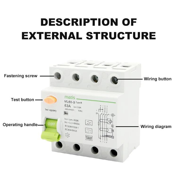 Matismart Type B RCD 4 Pole 30ma 63A - Reliable Circuit Breaker