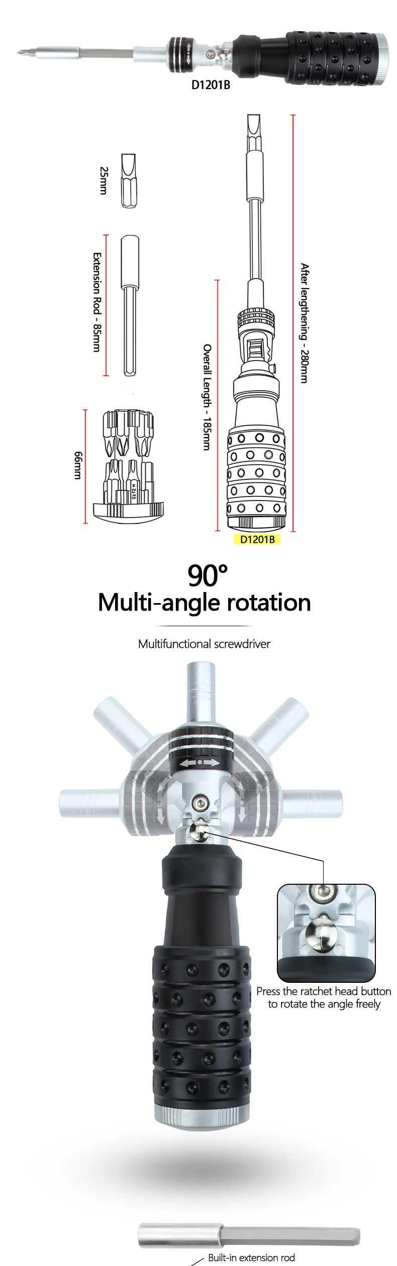 12 In 1 Ratchet Screwdriver Set Interchangeable Multi Bit Multi Angle ...