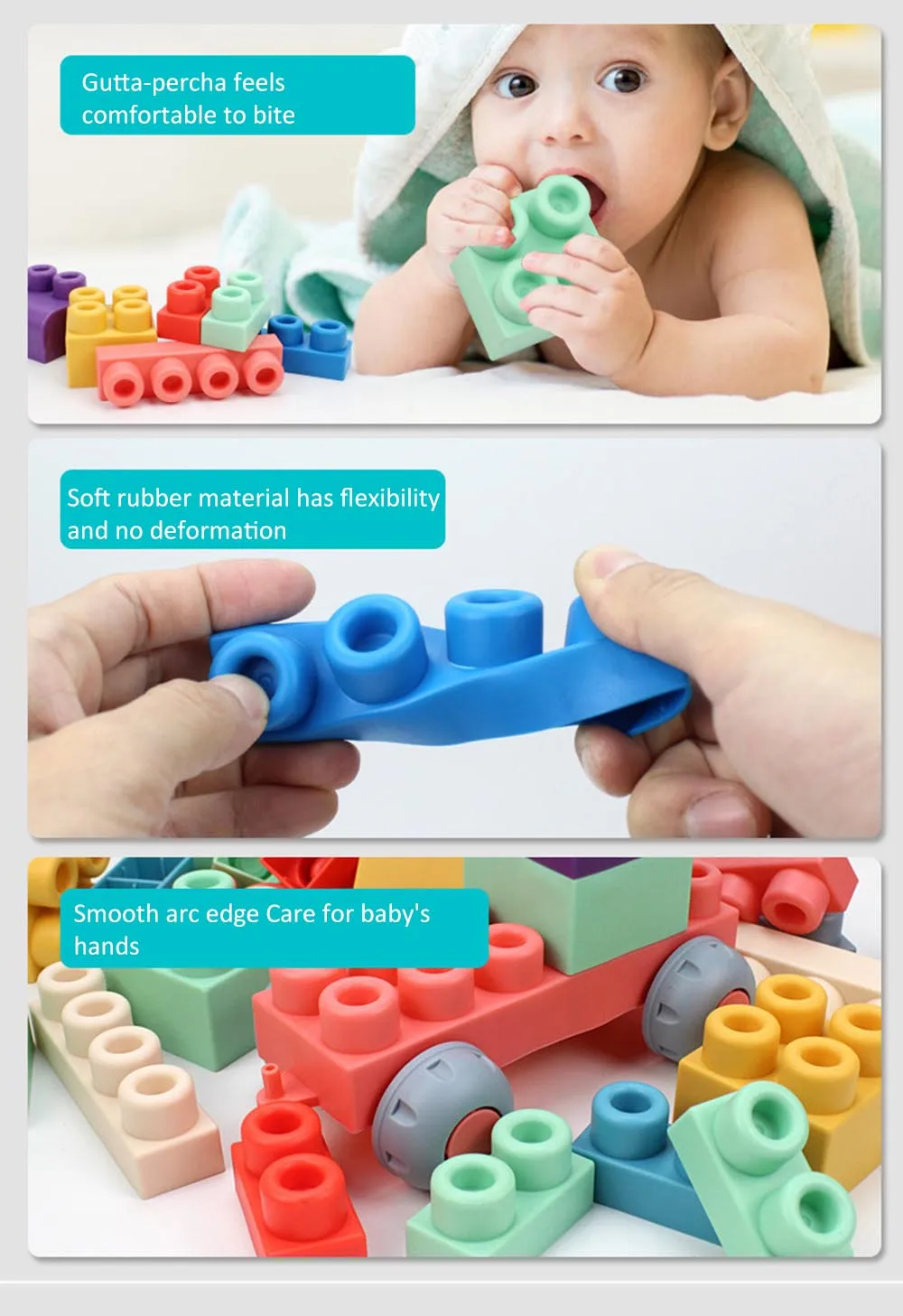 Soft Rubber Large Particle Building Blocks Baby 0-3 Years Old Silicone ...
