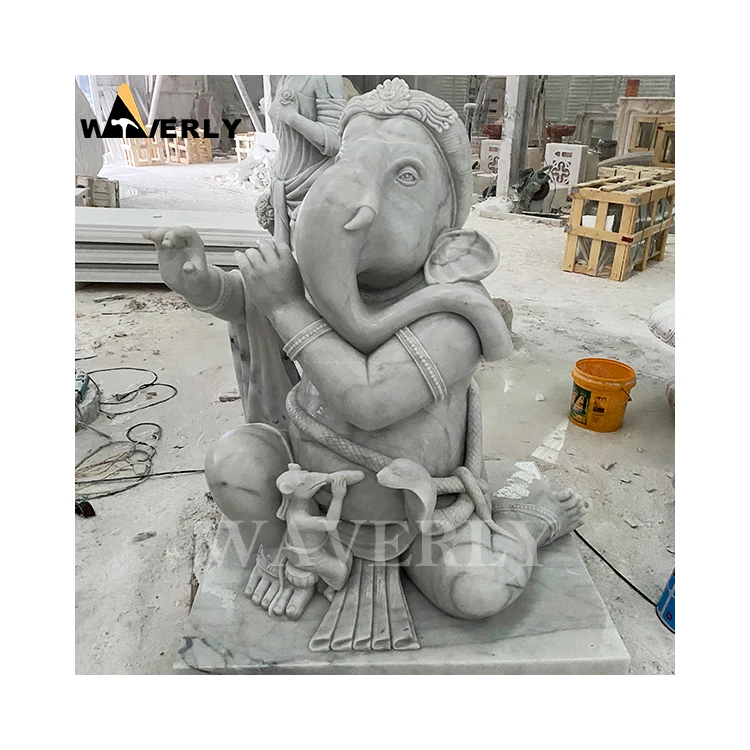 Outdoor Garden Big Hindu God Life Size Lord White Marble Ganesh ...