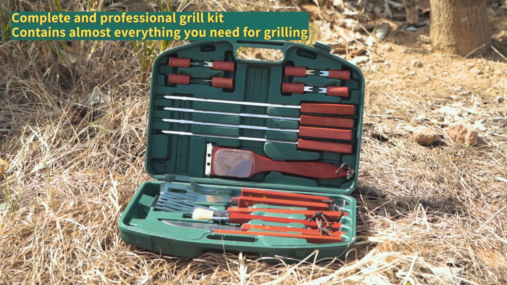 Wooden 19 In 1 Barbecue Camping Set Stainless Steel Bbq Accessories Kit ...