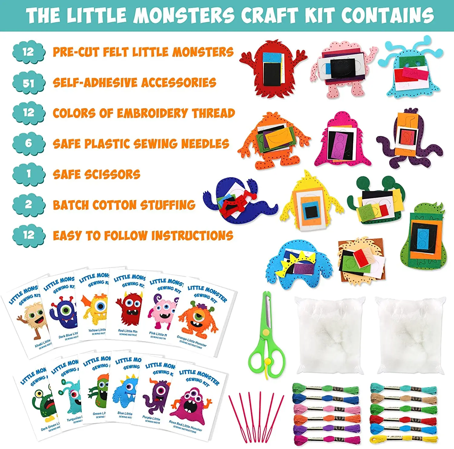 Kids Educational Kindergarten DIY Craft Kit - Adopt A Monster Felt ...