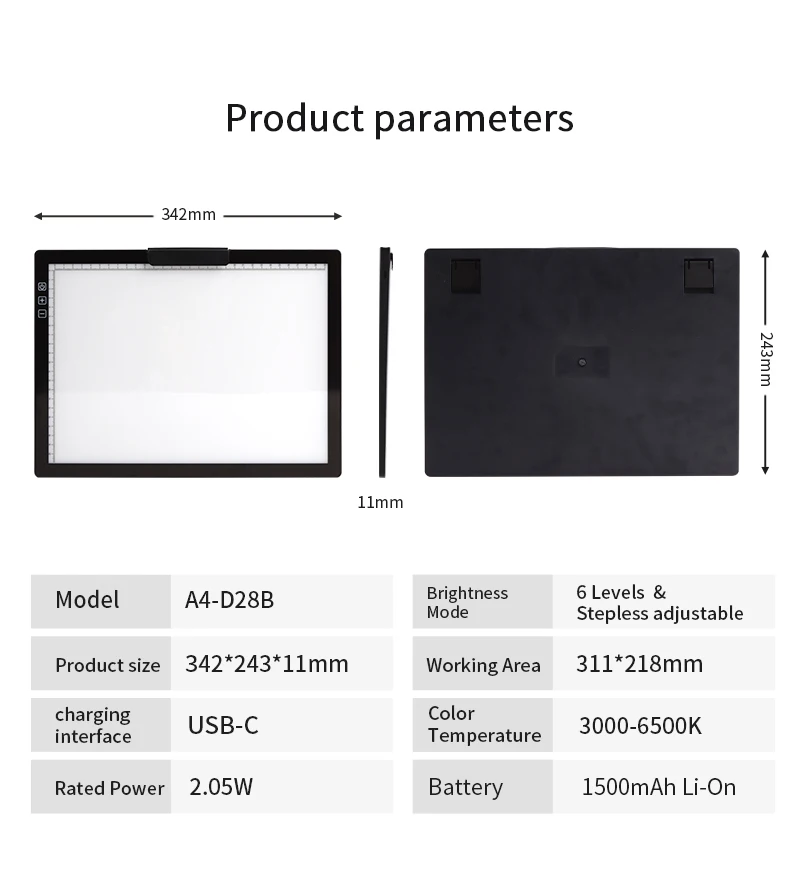 Ultra Slim A4 LED Drawing Board Dimmable USB Battery Powered Tracing ...
