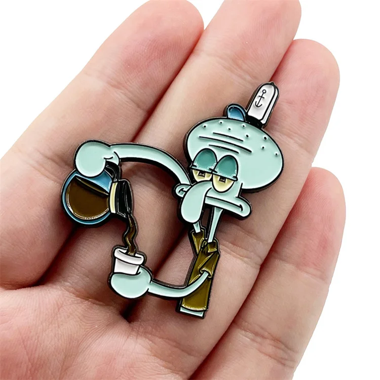 Octopus Brother Squidward Pouring Coffee - Soft Enamel Pin
