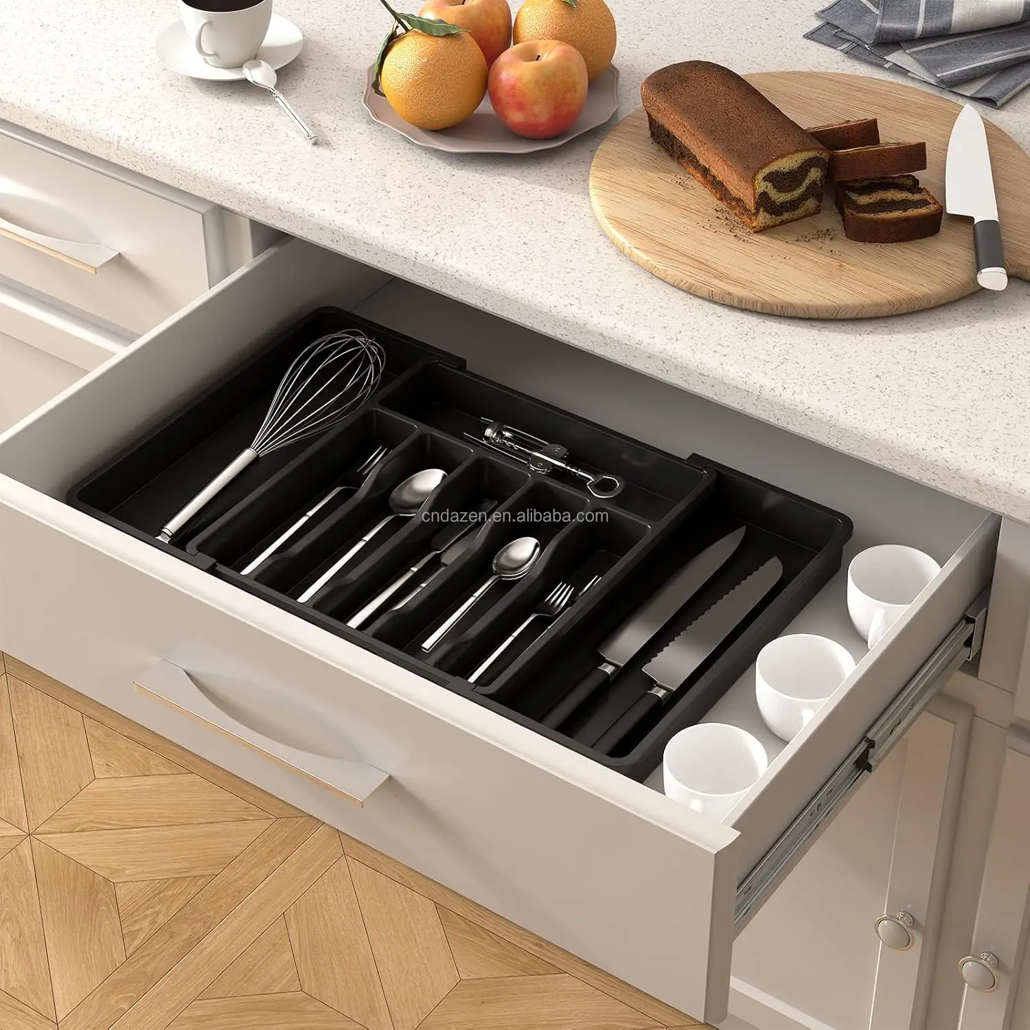 Plastic Adjustable Silverware Organizer for Kitchen Drawers