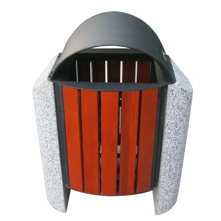 Concrete Street Furniture Outdoor Wooden And Stone Garbage Bin ...
