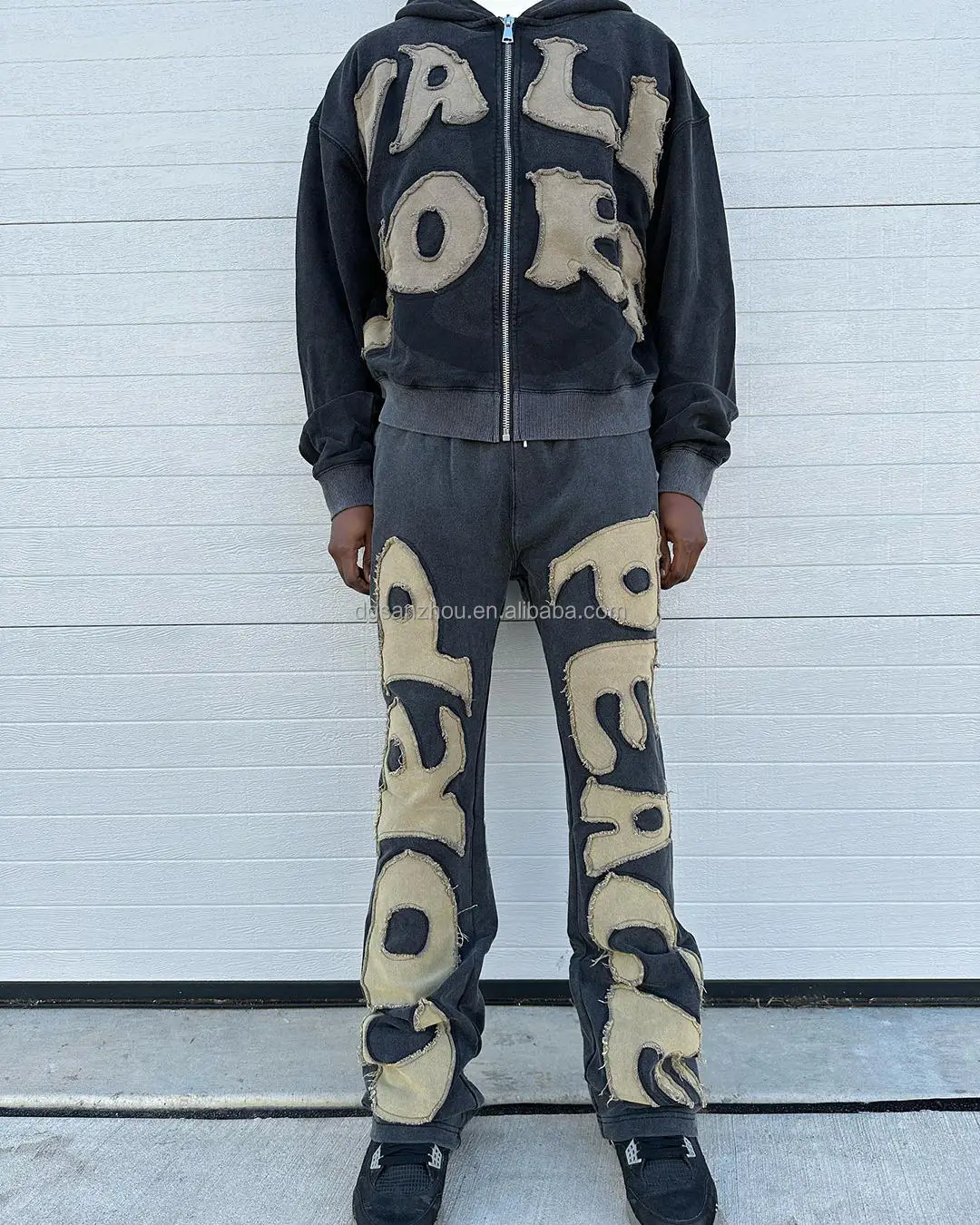 Sun Fade Distress Patch Hoodie And Sweatpants Suit Vintage Sweatsuit ...