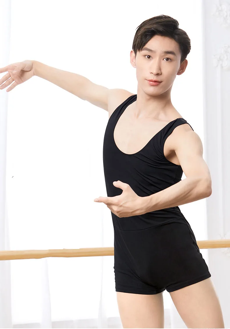Men's Vest Ballet Leotards Gymnastics Bodysuit Black Sleeveless ...