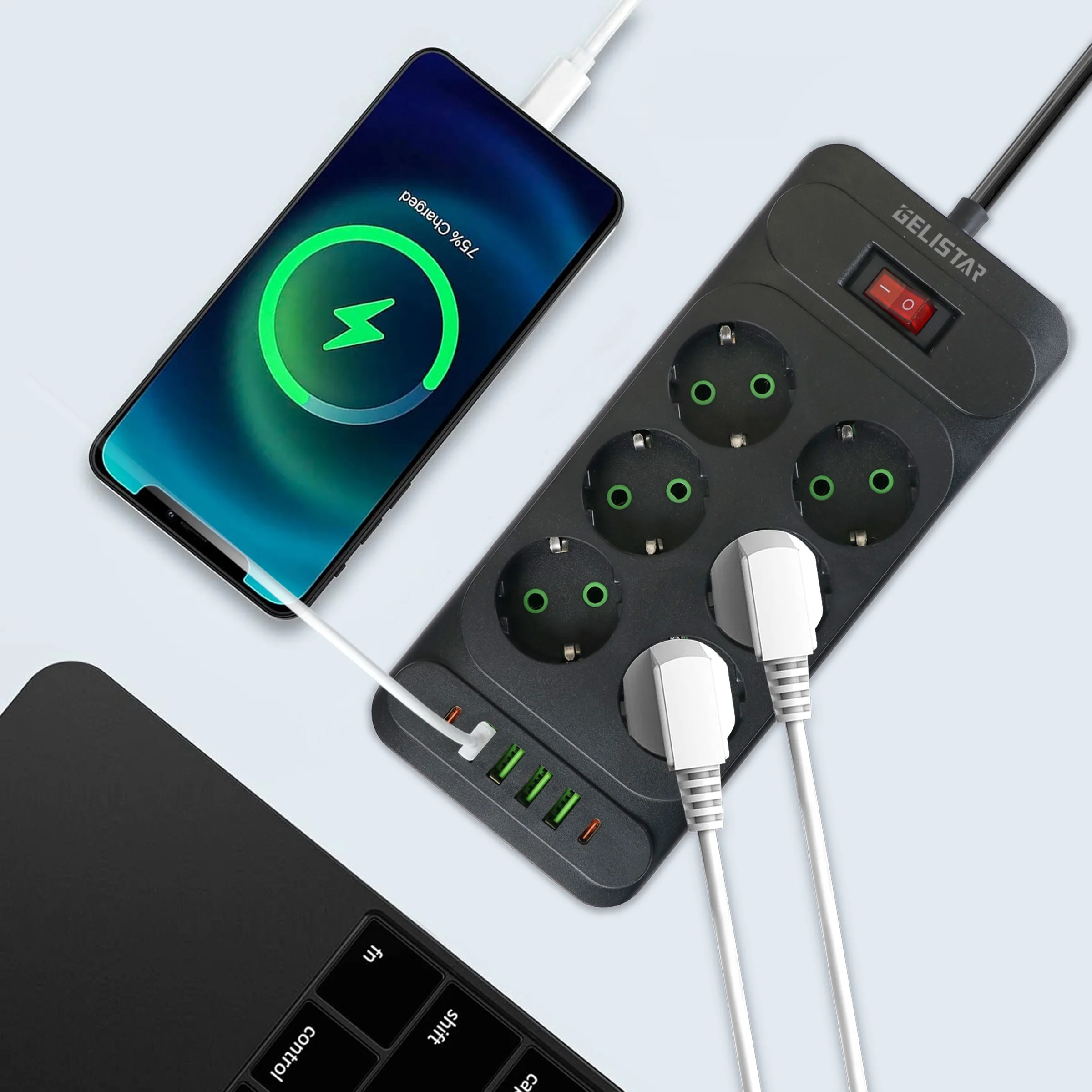 European Power Socket 6 Outlets with 4 USB Ports and 2 Type C Ports ...