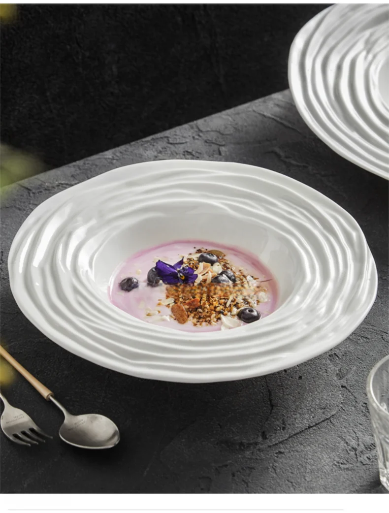 Straw Hat Dish Deep Dish Large White Ceramic Water Ripple Advanced ...