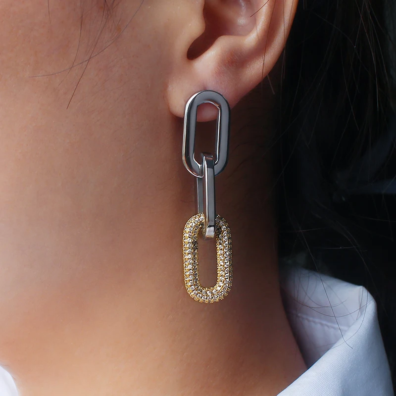 Creative Stainless Steel Gold Earrings With Shiny Stone Sliver Earring ...