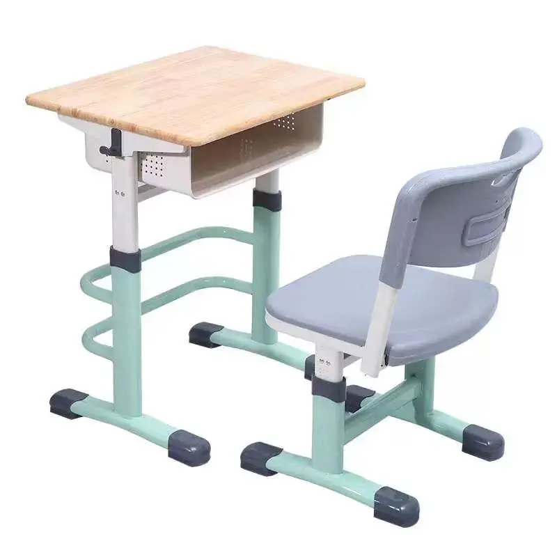 White Wood Computer Table Steel Chair With Hanging Pole Adult School ...