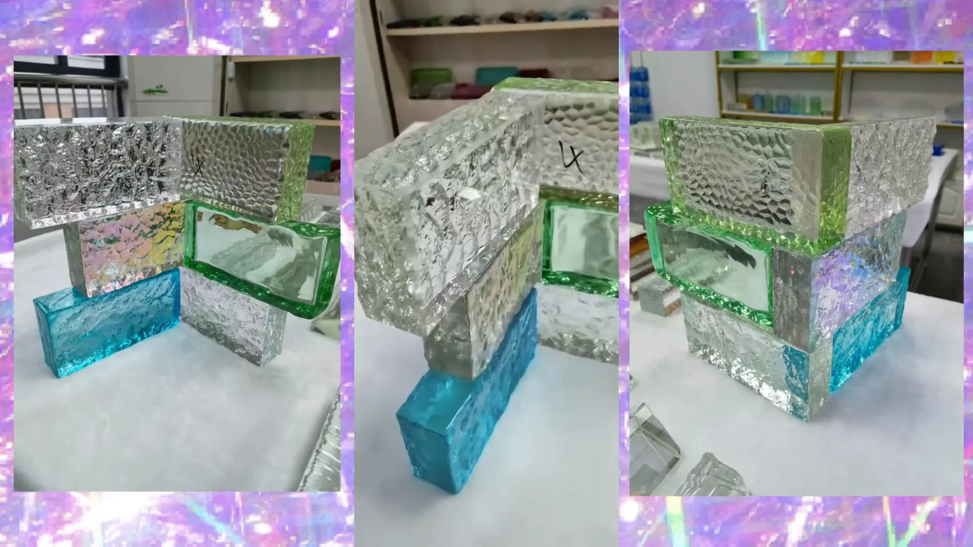 Blue Color Glass Brick Block For Showcase Wall Crystal Hot Melt ...