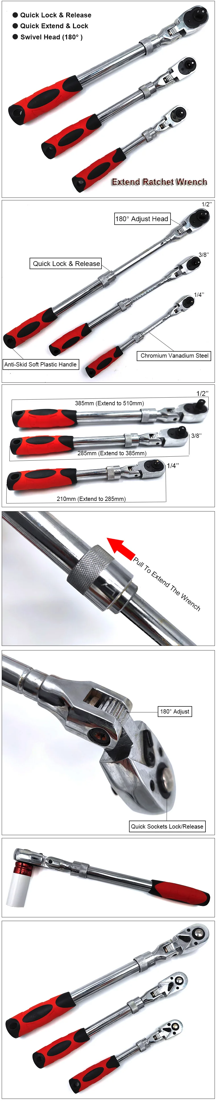 MT-RWH-C1 Ergonomic Extendable Ratchet Wrench Handle 72 Tooth with OEM