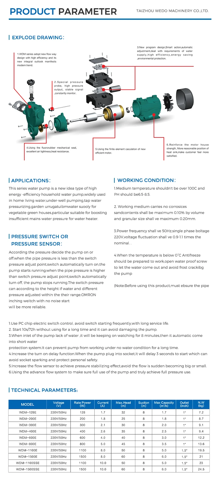 600W WDM Series Self Priming Pressure Auto Booster Pump