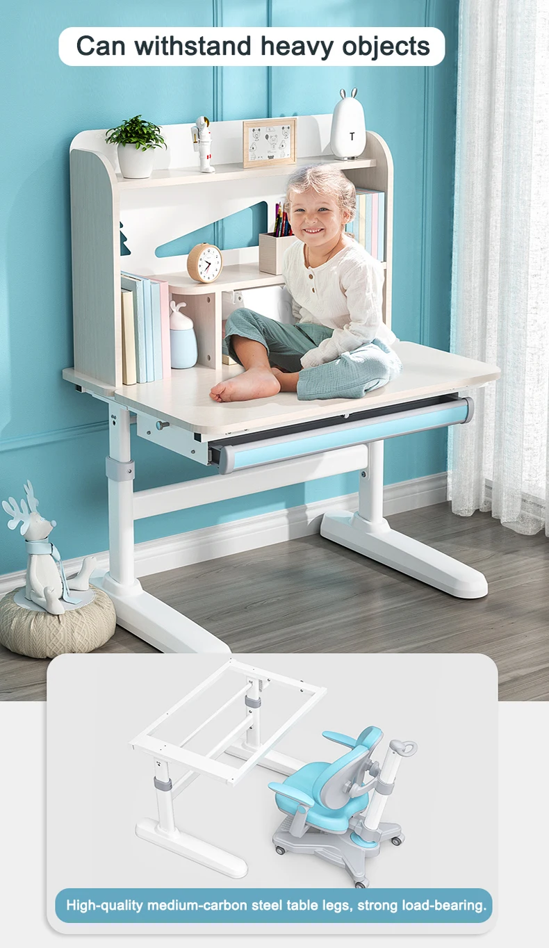 Height Adjustable Ergonomic Wood Children Learning Desk Chair Set With ...