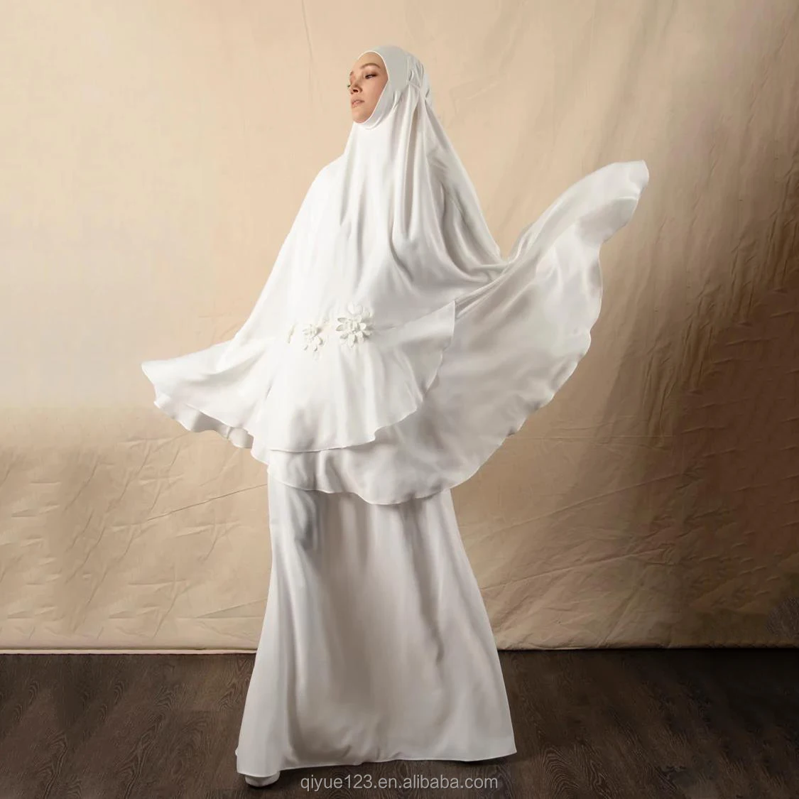 2 Piece Muslim Prayerset With 3d Flower Decoration Malaysia Singapore Telekung Cotton-lycra ...