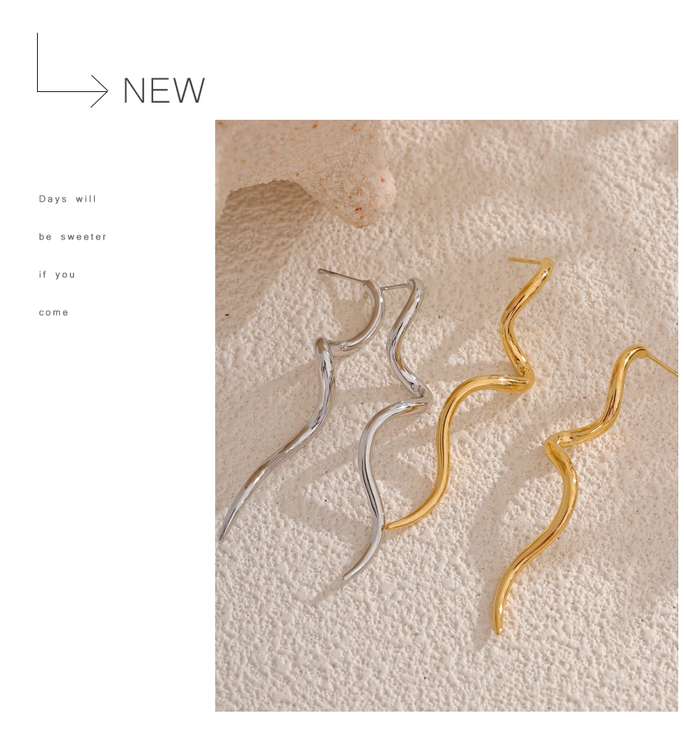 JINYOU 4017 Minimalist Trendy Spiral Design 18k Gold Plated Ear Stud Waterproof Stainless Steel ...