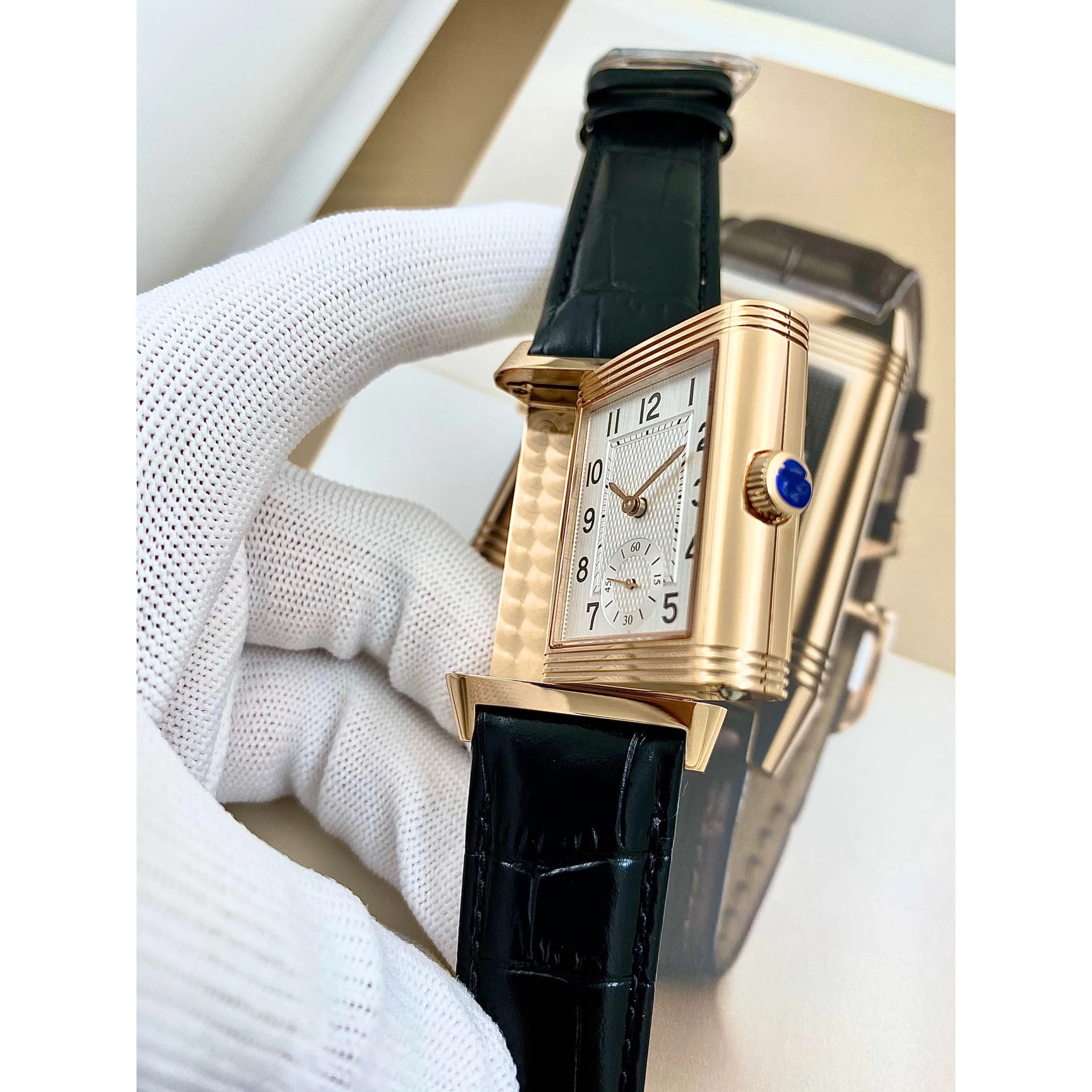 Luxury Men's Watch Reverso Flip Luxury Mechanical Watch Leather Strap ...