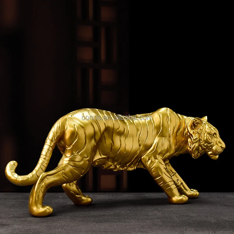 Eco-Friendly Gold Tiger Resin Figurine for Home Decoration & Custom OEM