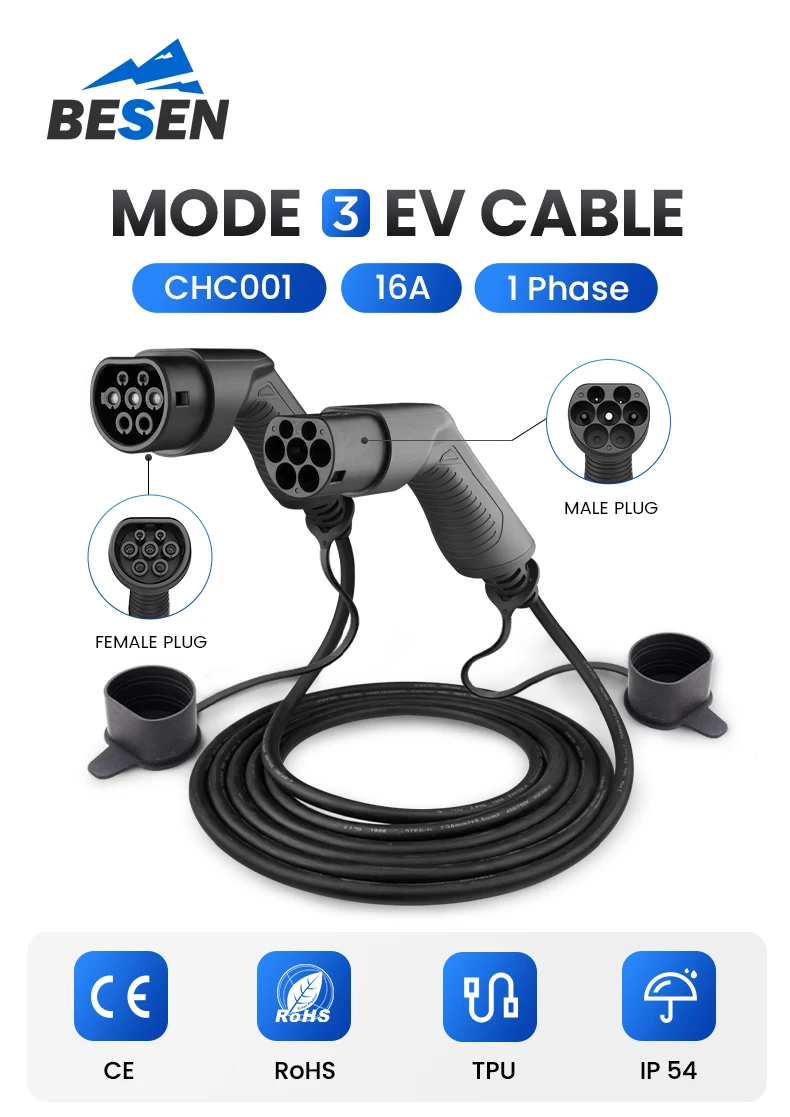 Besen New Energy Electric Vehicle Charging Cable Mode 3 1phase Iec62196 ...
