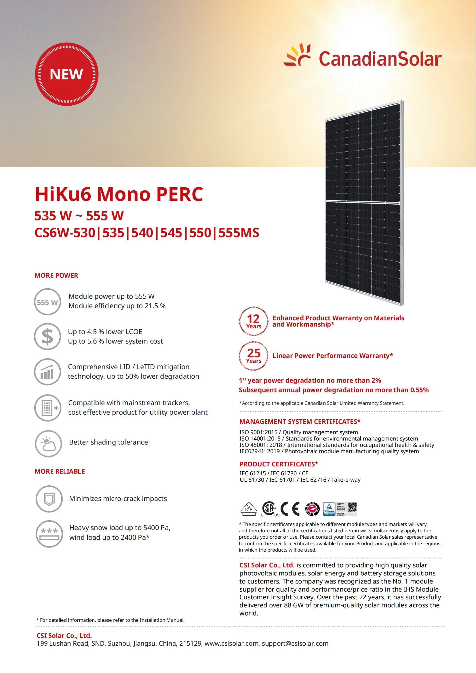 Canadian Solar Panels Hiku6 Cs6w 545w 550w 555w Perc Panneau Solaire ...