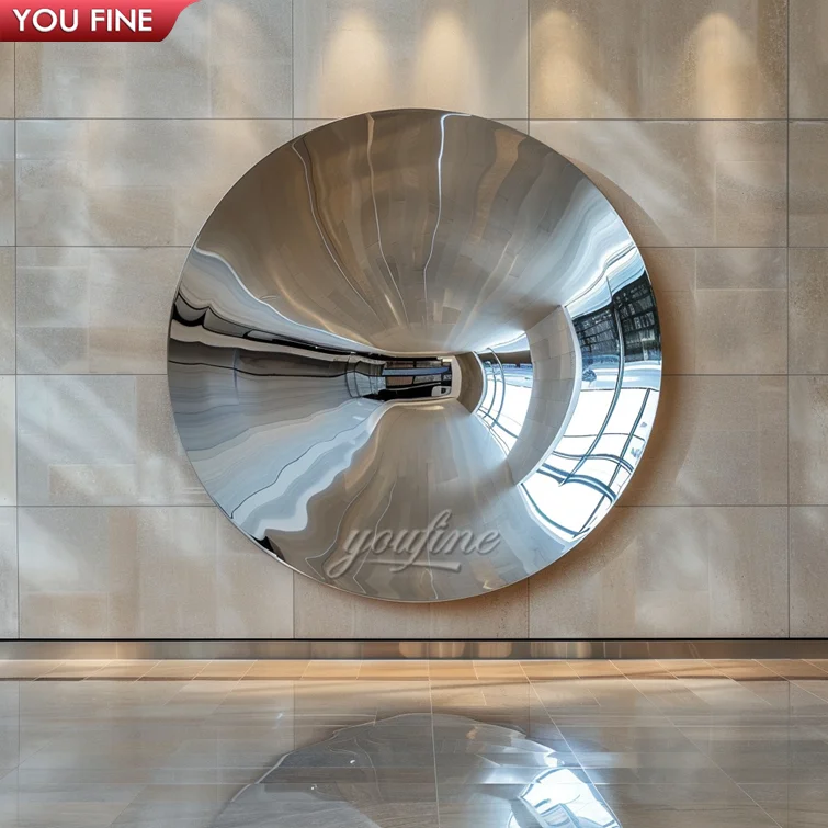 Office Lobby Wall Decoration Large Mirror Polished Disc Stainless Steel ...