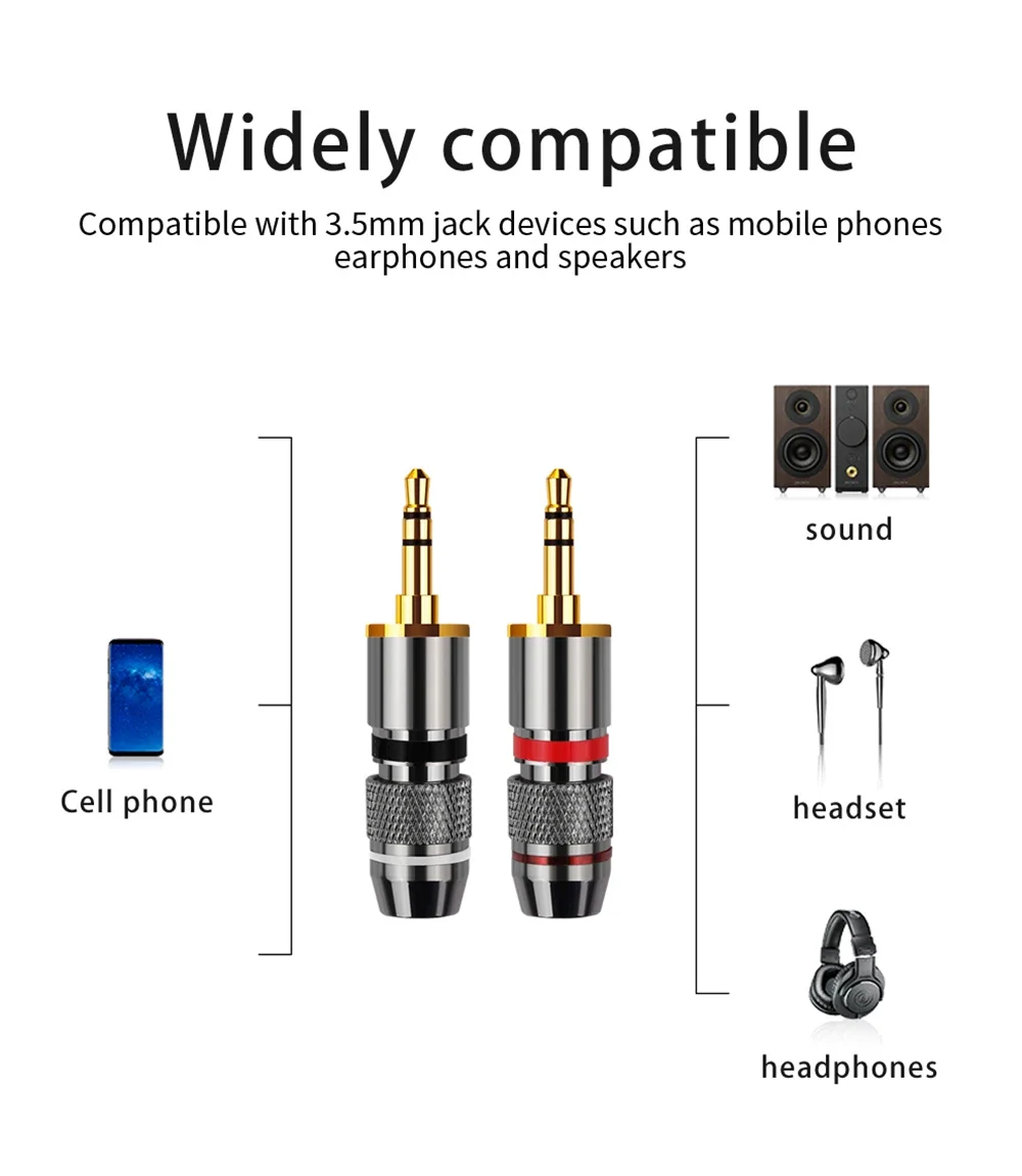 3.5 mm Jack TRS Connector 3 Pole Audio Male Stereo Plug Gold-plated ...