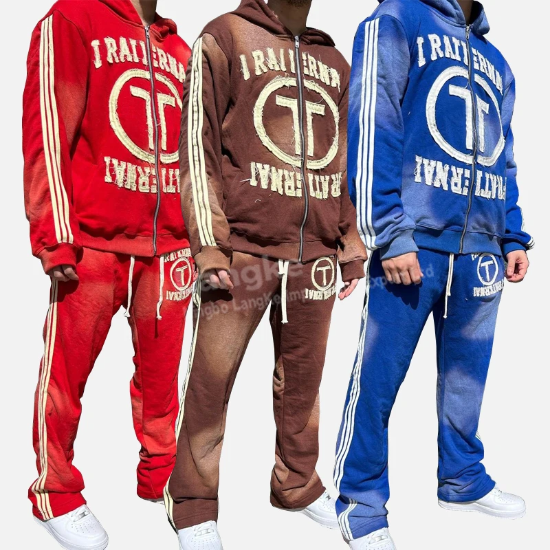 Custom Men Streetwear Sweatsuit Set 350 Gsm Terry Cotton Washed Sun ...