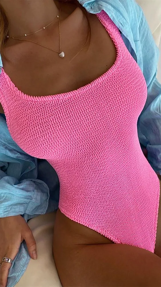 Solid Smocked Swimwear 2022 Sexy One Piece Swimsuit Slinky Bathing Suit