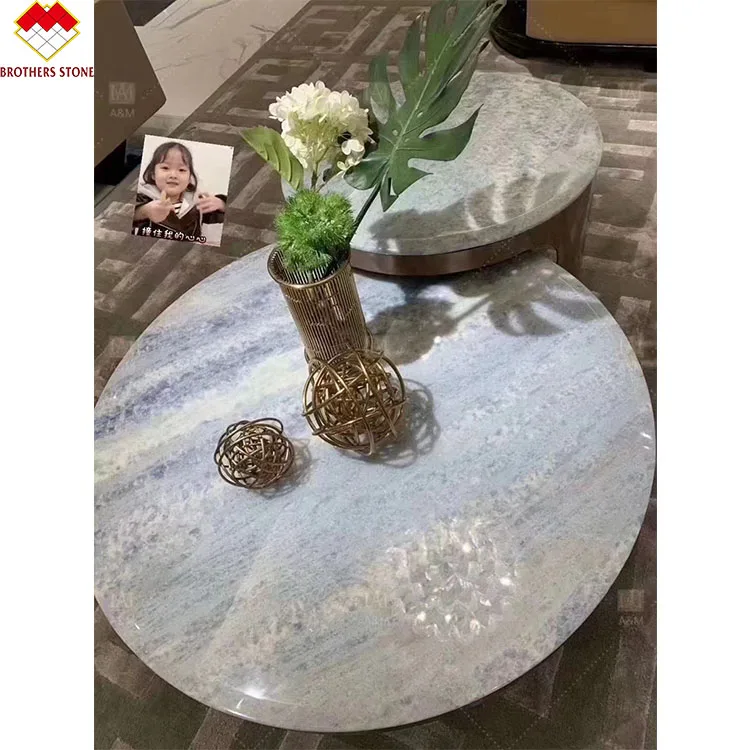 Fantasy Blue Marble Vanity Top - Custom Blue Crystal Quartz