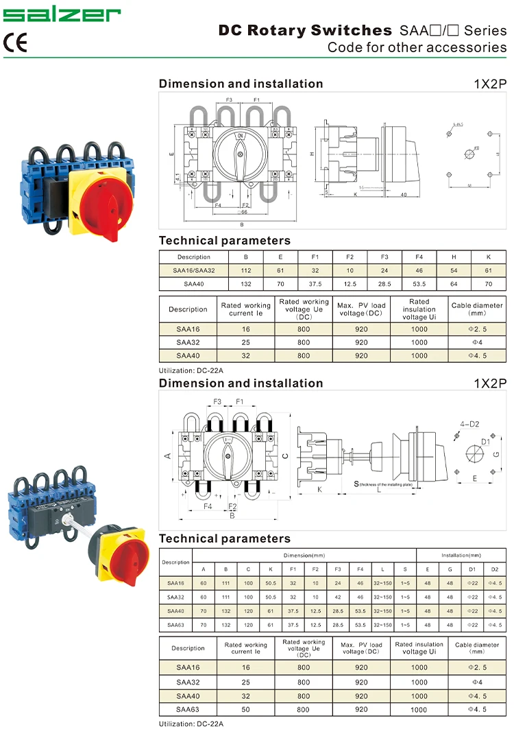 SALZER SA16 FOR-OFF-REV Selector Switch - TUV, CE, CB Approved