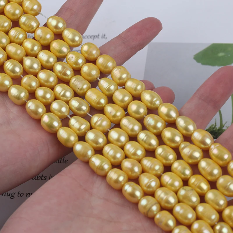 8-9mm Cultured Pearls Rice Shape Gold Color Freshwater Pearl Strand For ...