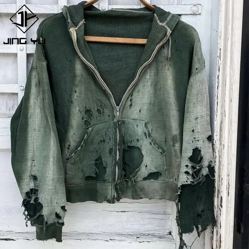 Custom Vintage Distressed Ripped Zip up Hoodies for Men