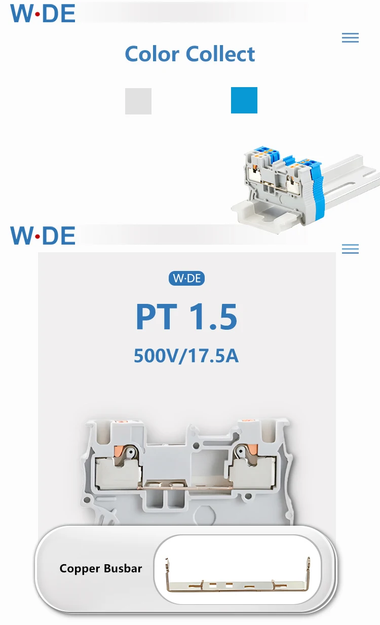 Din Rail Terminal Block Pt-1.5 Electrical Wire Spring Connection Push ...