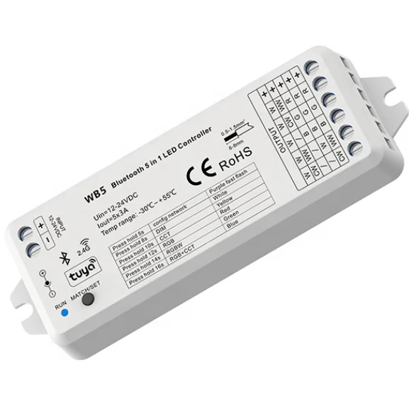 WB5 12-24V 5CH*3A Bluetooth & RF 5 in 1 LED Controller(Tuya) for RGB ...